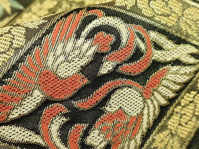 平和屋着物○極上 西陣 川島織物 六通柄 本袋帯 鳳凰花菱文 黒地 金糸