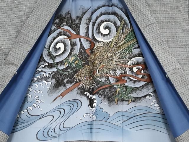 平和屋本店○極上 男性 紬 アンサンブル キングサイズ 薄墨色地 逸品