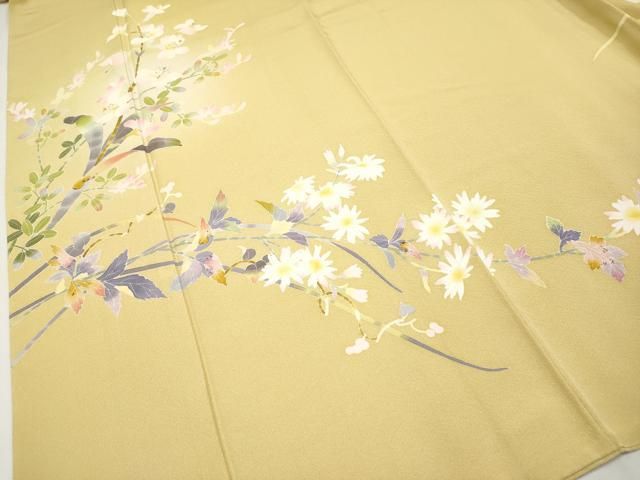 平和屋本店○極上 京加賀友禅 百貫石峰 訪問着 草花文 暈し染め 反端