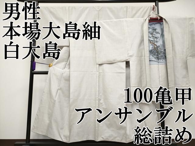 平和屋本店○極上 男性 本場大島紬 白大島 100亀甲 アンサンブル 総