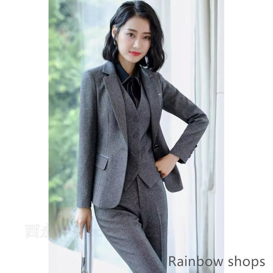 スリーピースレディーススーツフォーマルパンツスーツ大きいサイズ無地