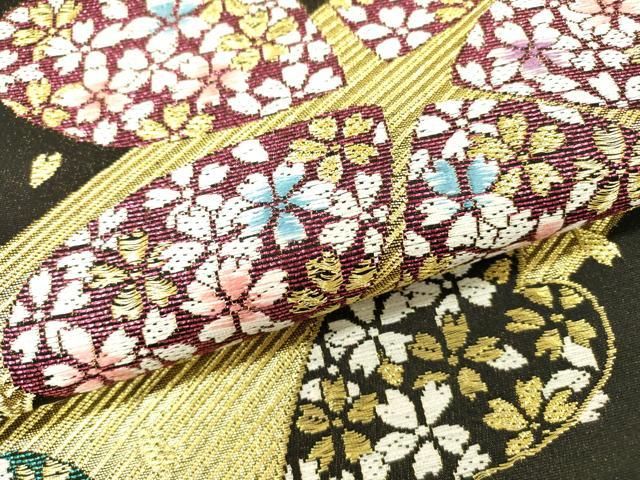 平和屋着物▽六通柄袋帯 舞桜 黒地 金糸 正絹 逸品 DAAZ6929fe - メルカリ