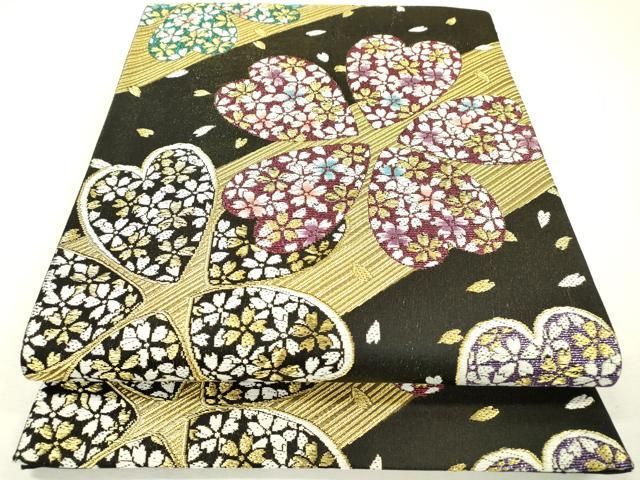 平和屋着物▽六通柄袋帯 舞桜 黒地 金糸 正絹 逸品 DAAZ6929fe - メルカリ