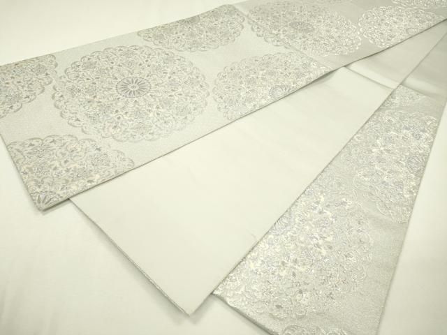 平和屋着物▽六通柄袋帯 正倉院花唐草文 銀糸 正絹 逸品 DAAZ6946fe