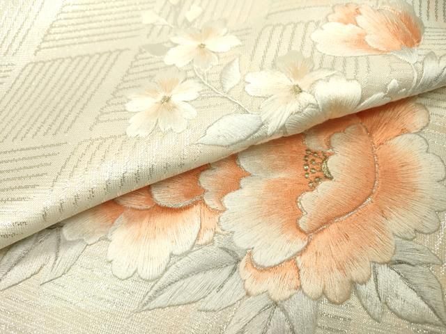 平和屋着物▽九寸名古屋帯 総刺繍 草花文 金銀糸 正絹 逸品 DAAZ6954fe