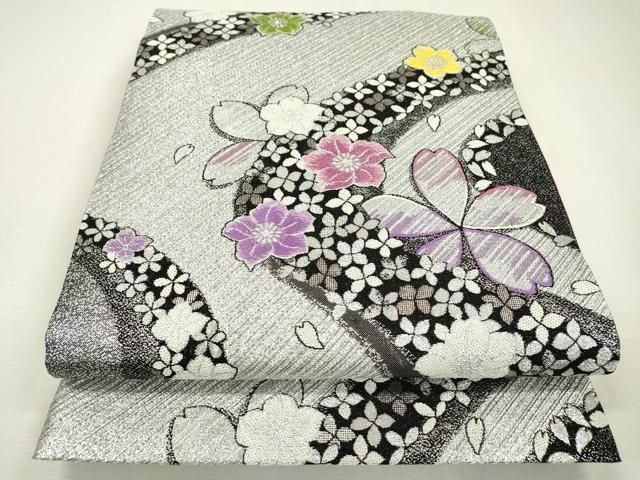 平和屋着物＊夏物　六通柄袋帯　流水文　銀糸　正絹　逸品　DABA0080cm 平和屋着物▽六通柄袋帯 流水花文 銀糸 正絹 逸品 DAAZ6967fe - メルカリ