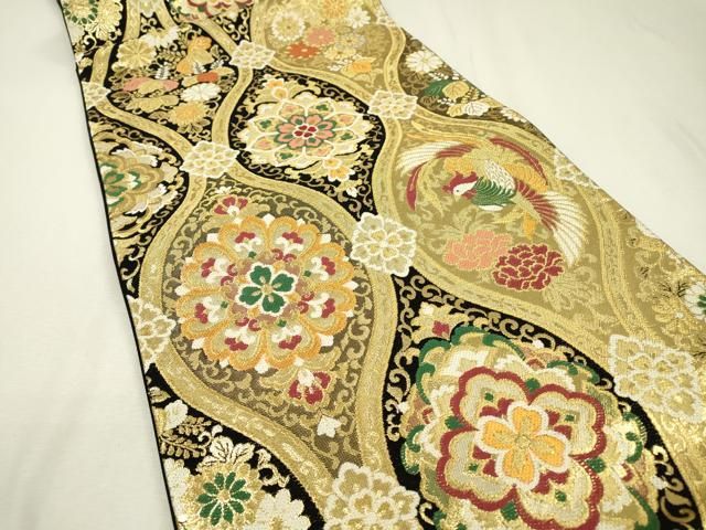 平和屋着物▽六通柄袋帯 立涌鳳凰正倉院花文 金糸 正絹 逸品