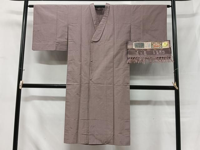 平和屋着物＃道行コート本場大島紬 雨コート 単衣 縞 ロング丈 証紙