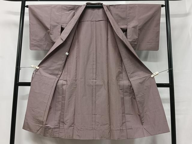 平和屋着物＃道行コート本場大島紬 雨コート 単衣 縞 ロング丈 証紙