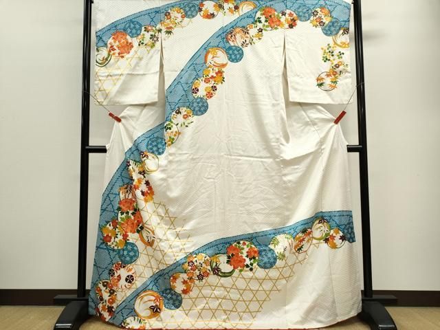 平和屋着物□訪問着 駒刺繍 草花丸文 金彩 ロング丈 正絹 逸品
