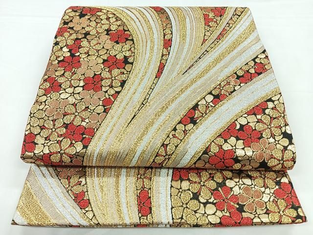 平和屋着物◎六通柄袋帯 流水花文 金銀糸 正絹 逸品 CABB1125nb - メルカリ