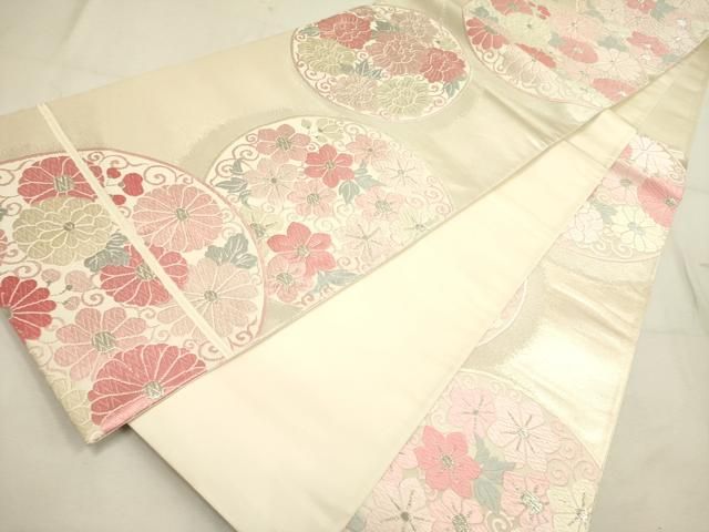 平和屋着物◎六通柄袋帯 唐織 花唐草文 銀糸 正絹 逸品 DABA6748op