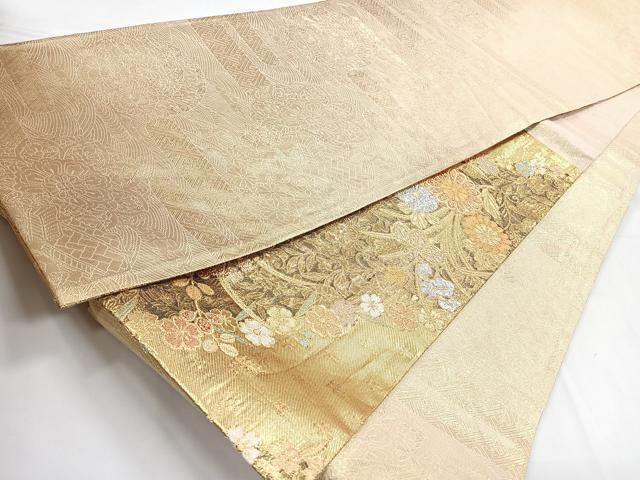 平和屋着物◎佐賀錦 両面 六通柄袋帯 草花文 金銀糸 正絹 逸品