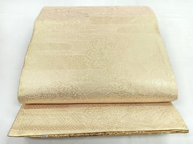 平和屋着物◎佐賀錦 両面 六通柄袋帯 草花文 金銀糸 正絹 逸品