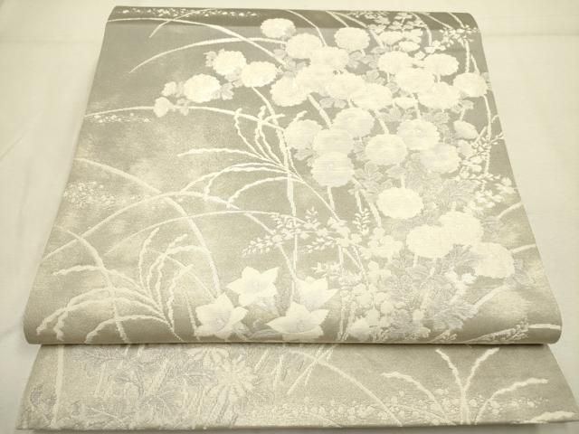 平和屋着物◎六通柄袋帯 清水六兵衛 草花 銀糸 正絹 逸品 DABA6784op