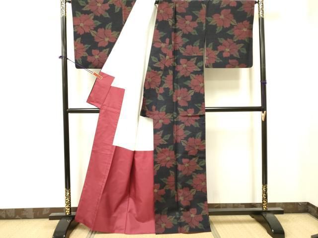 平和屋着物□上質な紬 草花 黒地 正絹 逸品 DABA6844op - メルカリ