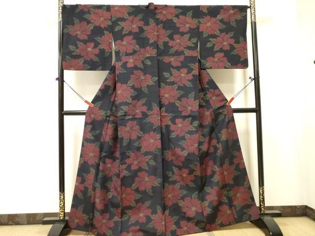 平和屋着物□上質な紬 草花 黒地 正絹 逸品 DABA6844op - メルカリ