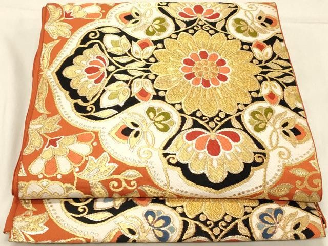 平和屋着物◎六通柄袋帯 唐織 更紗花文 金銀糸 正絹 逸品 DABA2252ya