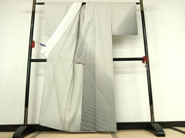 平和屋着物▽本塩沢 訪問着 単衣 やまだ織 藤倉守正 雪の中のきれ 証紙