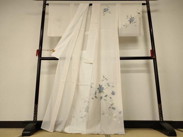 平和屋着物＊夏物 訪問着 絽 草花文 銀彩 洗える着物 AABE7423jd