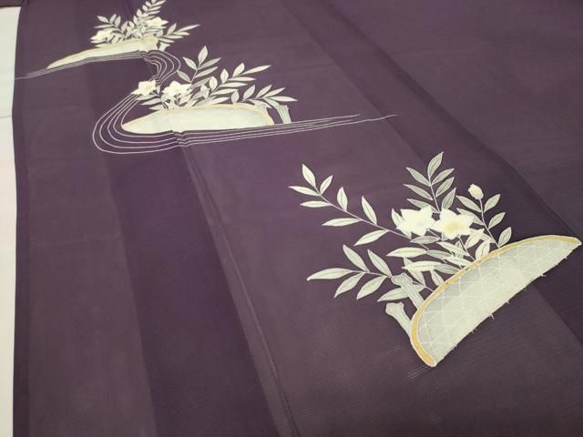 平和屋着物＊夏物 訪問着 絽 籬草花文 銀彩 正絹 逸品 CABB0124gh