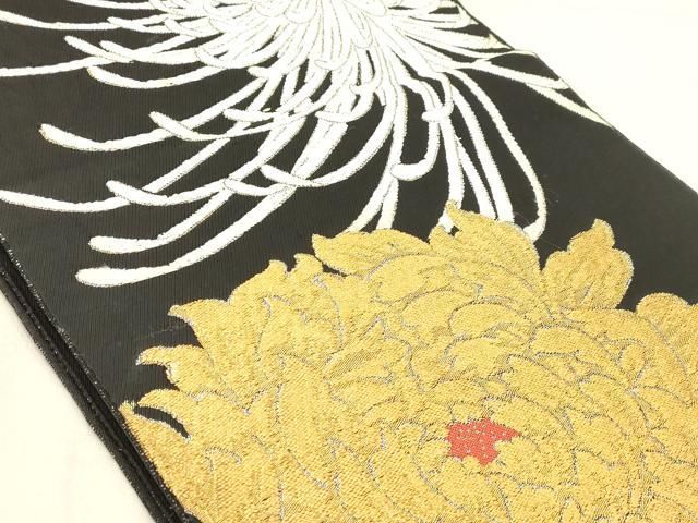 平和屋着物◎六通柄袋帯 乱菊 黒地 金銀糸 正絹 逸品 DABA2264ya