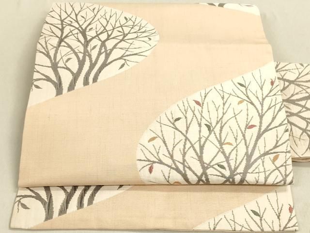 平和屋着物◎九寸名古屋帯 紬地 枝葉文 正絹 逸品 DABA2274ya - メルカリ