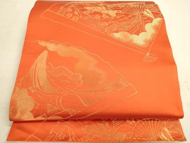 平和屋着物◎両面 全通柄袋帯 源氏物語 金糸 正絹 逸品 DABA2277ya
