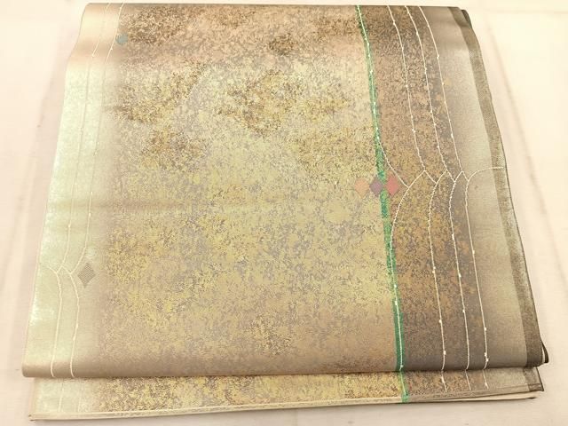 平和屋着物◎西陣 老舗 渡文謹製 手織 六通柄袋帯 綾錦 幾何学文様