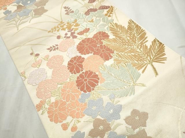 平和屋着物○西陣 川島織物 六通柄 本袋帯 唐織 草花文 正絹 逸品