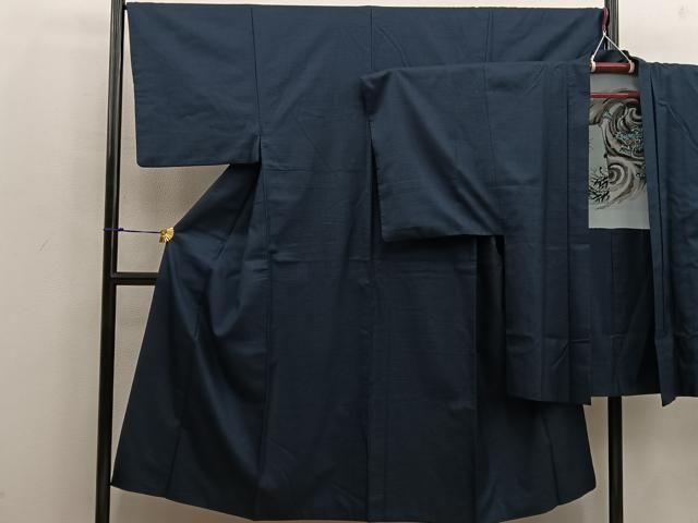 平和屋着物○男性 紬 アンサンブル 80亀甲 羽裏：龍・虎 正絹 逸品