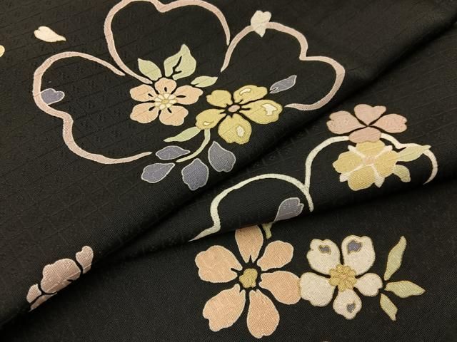 平和屋着物○上質な小紋 舞花文 黒地 金彩 正絹 逸品 BAAW0990hj