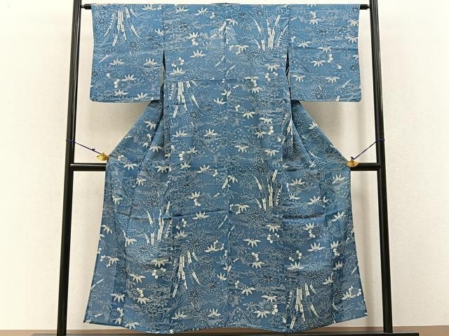 平和屋着物＊夏物 小紋 絽 藍 型染め 御所解文 正絹 逸品 BAAW5089hj