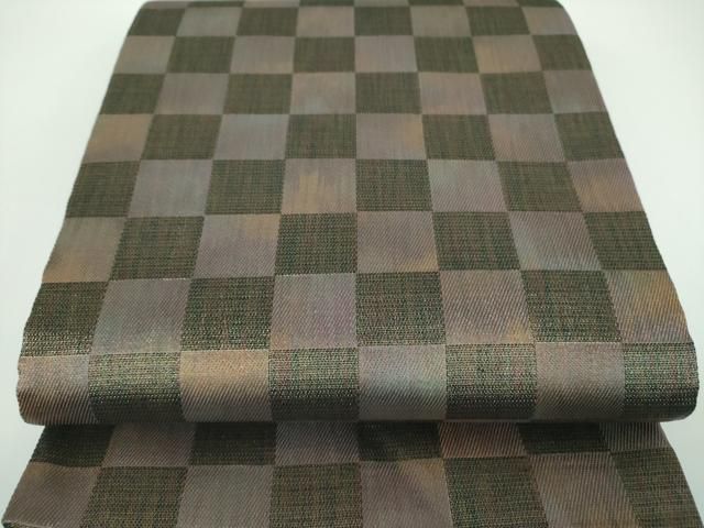 平和屋着物○本場奄美大島本泥染 赤塚次男 両方向 両面全通柄袋帯 菱間