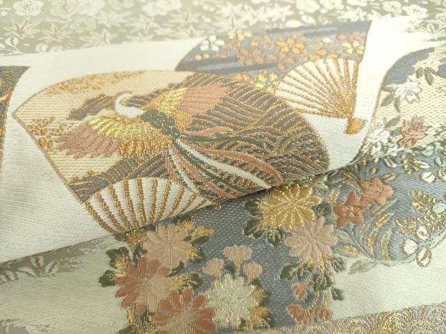 平和屋着物○西陣の名門 加納幸謹製 六通柄袋帯 唐織 扇面鳳凰 花丸文