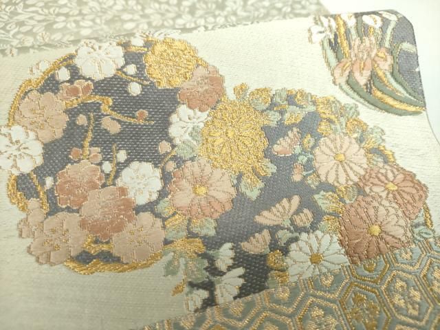 平和屋着物○西陣の名門 加納幸謹製 六通柄袋帯 唐織 扇面鳳凰 花丸文