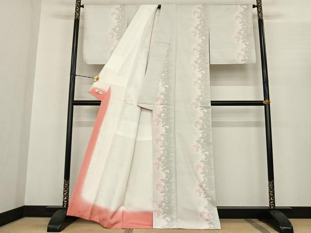 平和屋着物○本場大島紬 白大島 舞蝶間道 やまと誂製 正絹 逸品