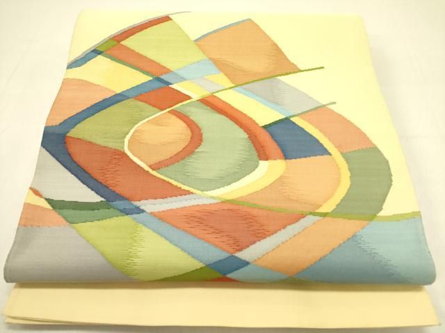 平和屋着物○太鼓柄袋帯 すくい織 抽象文様 正絹 逸品 DABB7221op