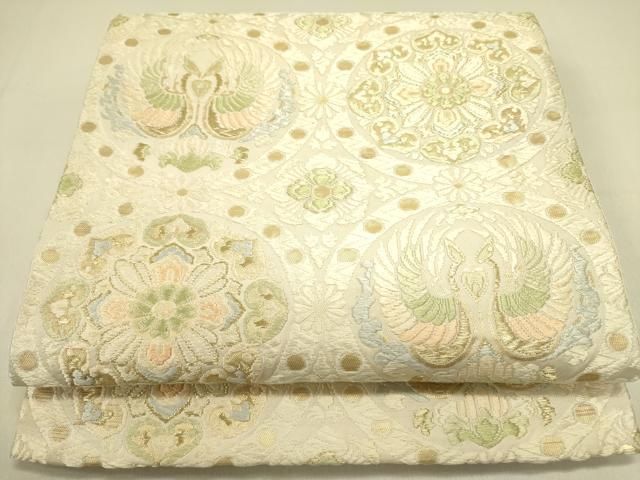 平和屋着物●六通柄袋帯　唐織　鳳凰草花文　金糸　正絹　逸品　CAAX7511hy 平和屋着物○六通柄袋帯 唐織 双鳳凰更紗華文 金糸 正絹 逸品