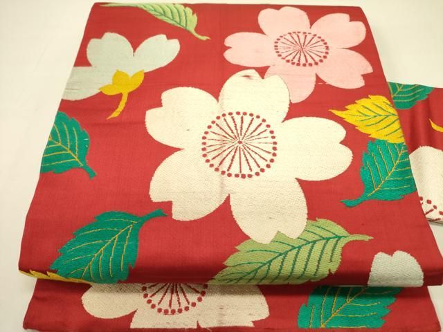 平和屋着物○アンティーク 大正ロマン 九寸名古屋帯 唐織 舞桜 正絹