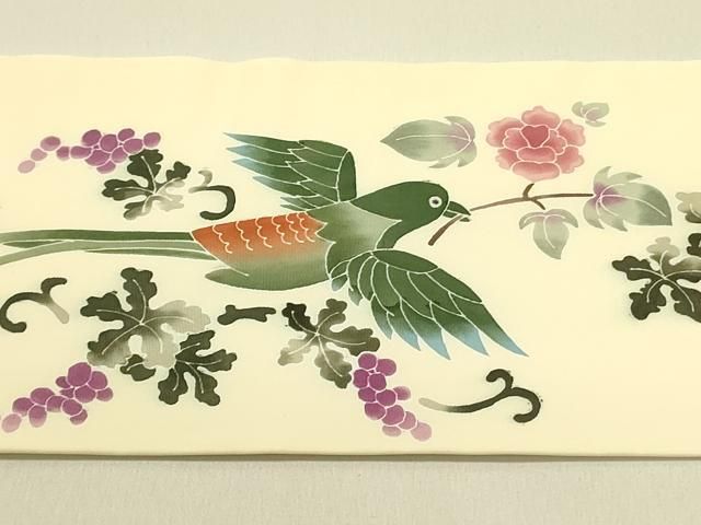 平和屋着物○塩瀬 九寸名古屋帯 作家物 花鳥文 金彩 正絹 逸品