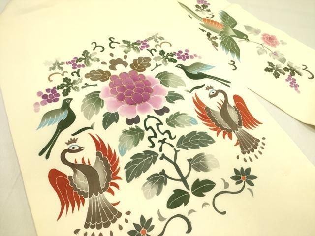 平和屋着物○塩瀬 九寸名古屋帯 作家物 花鳥文 金彩 正絹 逸品