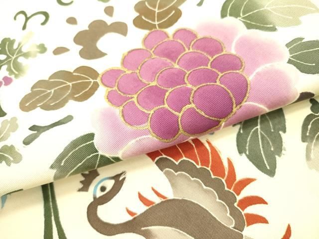 平和屋着物○塩瀬 九寸名古屋帯 作家物 花鳥文 金彩 正絹 逸品