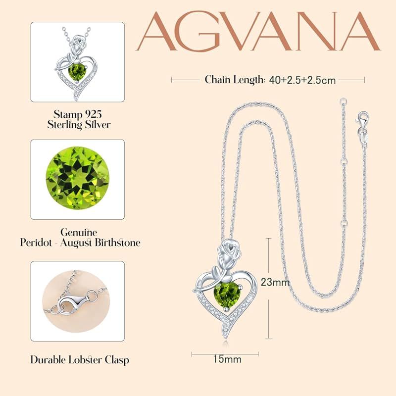 新品】 [AGVANA] ネックレス レディース ペリドット 8月 誕生石 薔薇