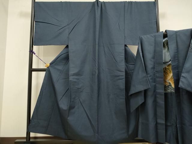 平和屋着物□極上 男性 お召 アンサンブル キングサイズ 長羽織 亀甲柄