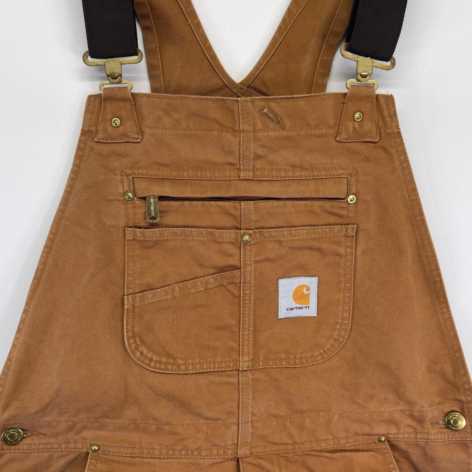 古着 カーハート Carhartt ダック オーバーオール ワンポイントロゴ 胸