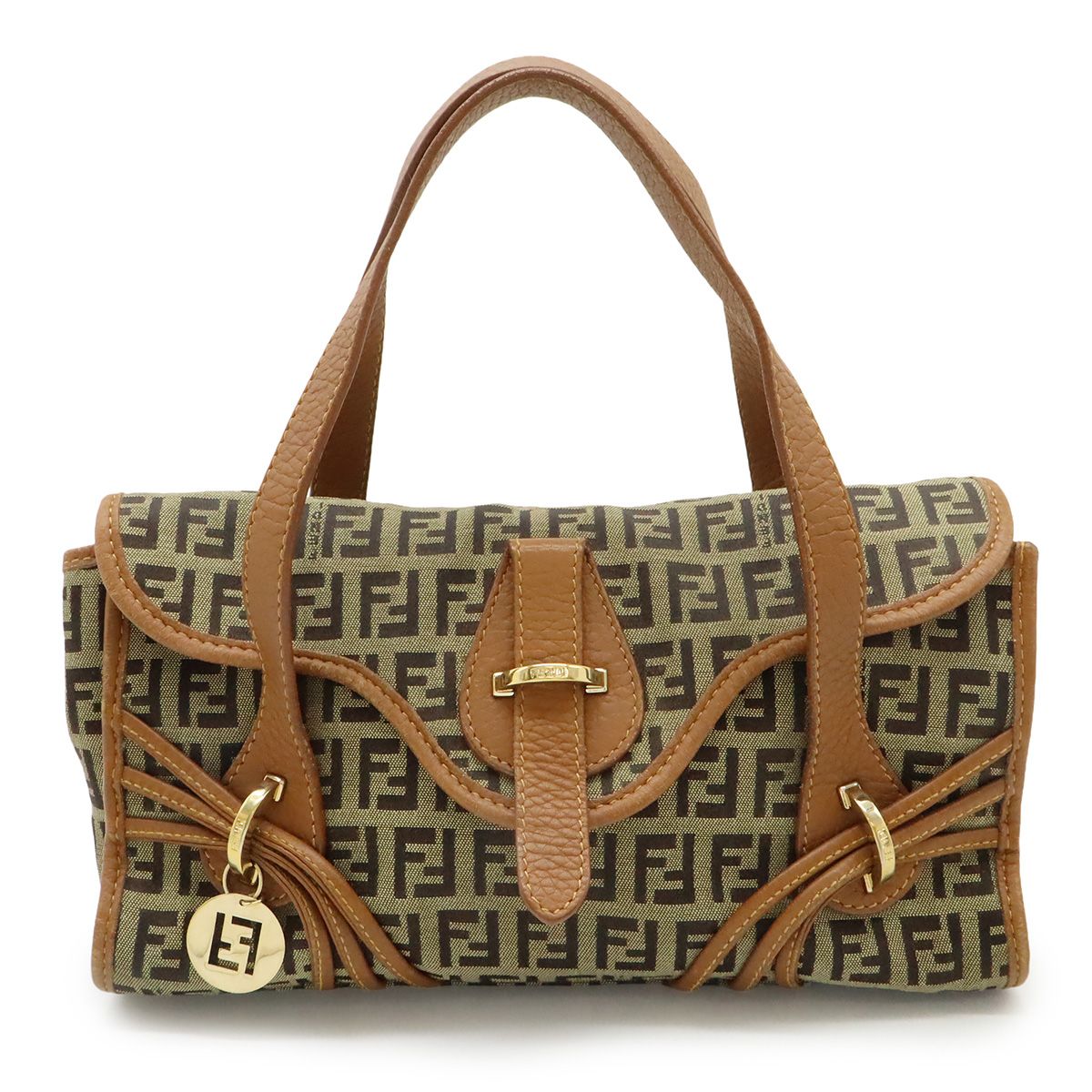 FENDI フェンディ ズッキーノ ハンドバッグ キャンバス レザー カーキ