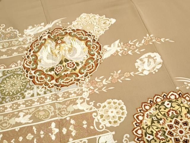 平和屋着物▽豪華色留袖 駒刺繍 正倉院向かい鳥花文 金彩 正絹 逸品