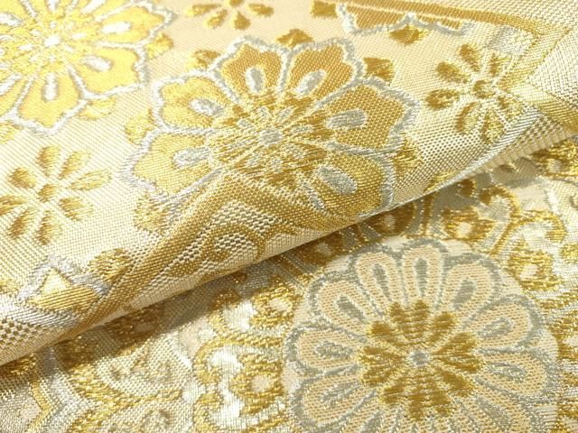 平和屋着物▽佐賀錦 両面 六通柄袋帯 松皮菱正倉院花文 金銀糸 正絹