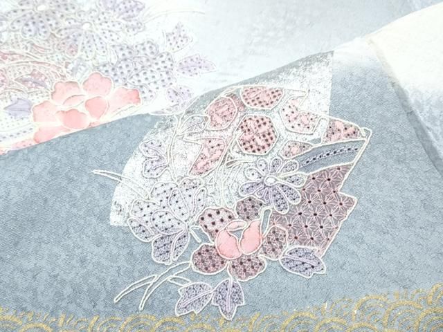 平和屋着物▽中国三大刺繍 スワトウ刺繍 総刺繍 訪問着 扇面花文 暈し